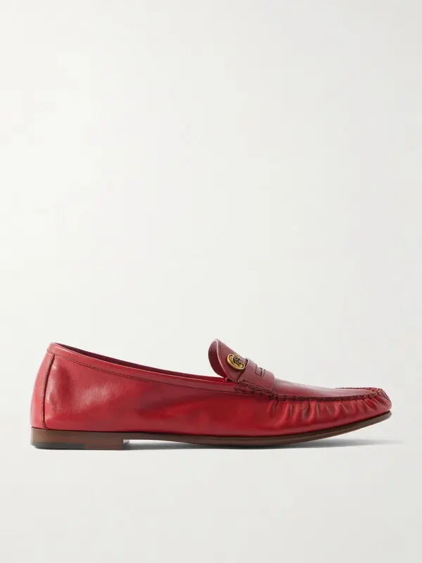 Versace Embellished Leather Loafers - Red