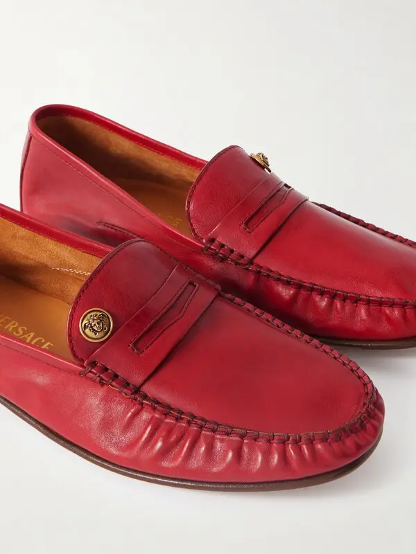 Versace Embellished Leather Loafers - Red