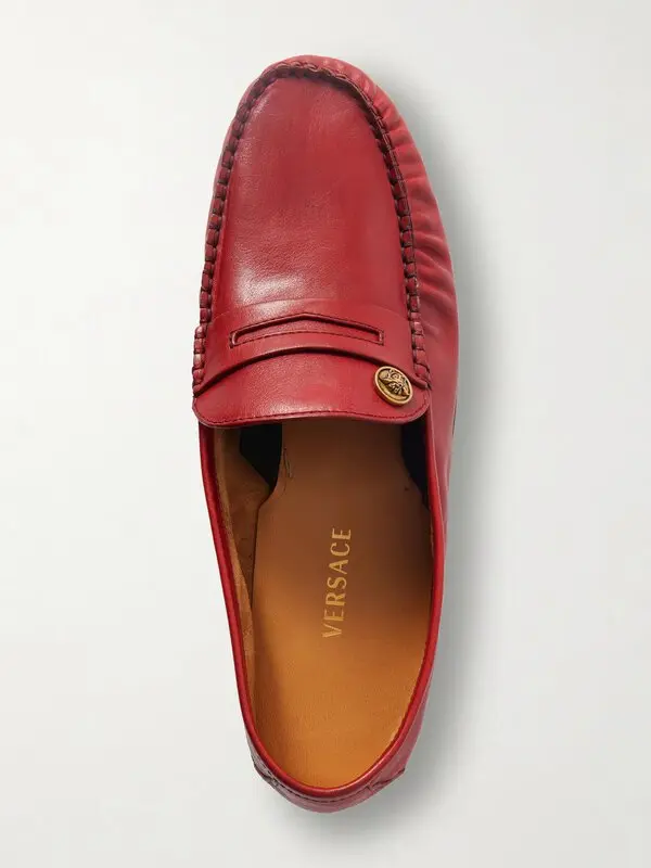 Versace Embellished Leather Loafers - Red