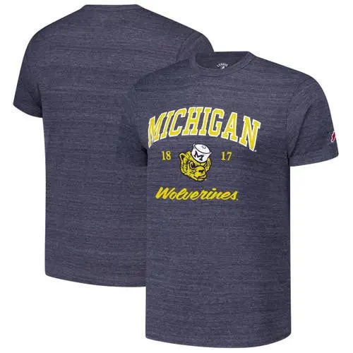 LEAGUE COLLEGIATE WEAR Michigan Wolverines Arch Script Victory Falls Tri-blend T-shirt - Heather Navy