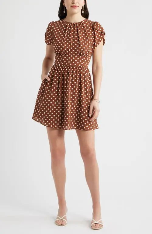Chelsea28 Polka Dot Fit & Flare Minidress - Brown- Ivory Dolly Dot