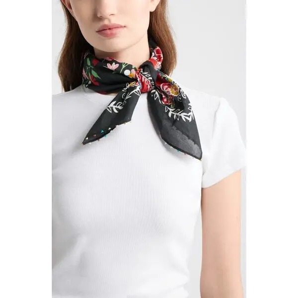 Treasure & Bond Beaded Cotton Bandana - Black- Red Combo