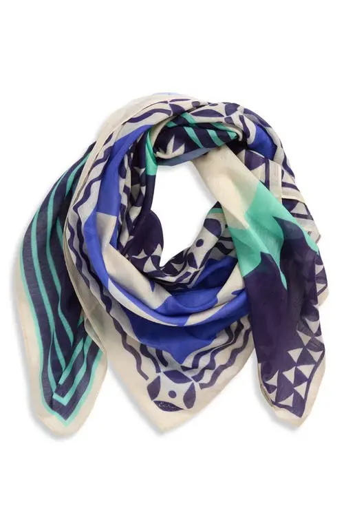 Echo Escape Print Cotton & Silk Square Scarf - Ultramarine
