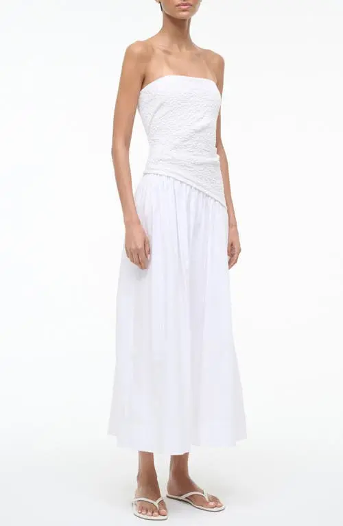 Staud Nia Strapless Midi Dress - White