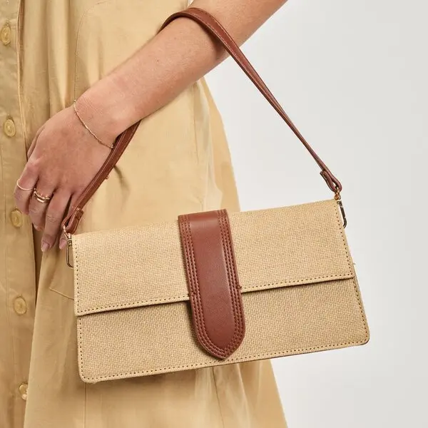 MODA LUXE Straw Crossbody Bag - Natural Tan