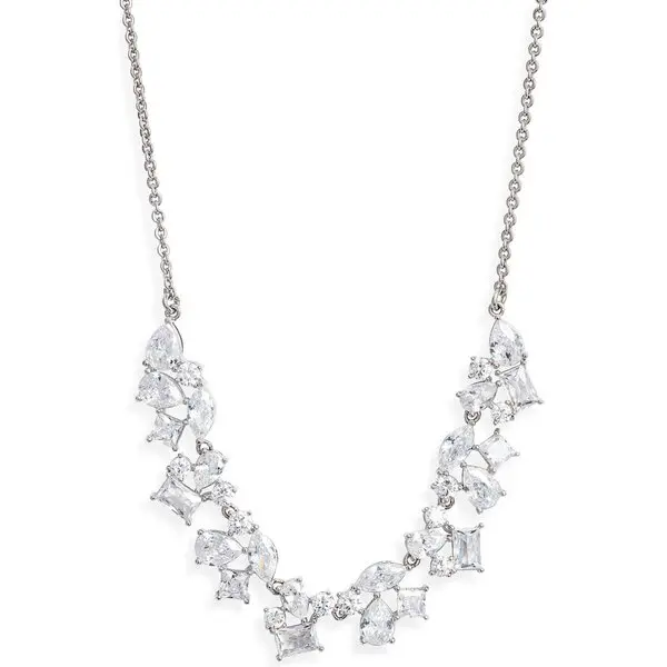 Nordstrom Cubic Zirconia Cluster Statement Necklace - Clear- Silver
