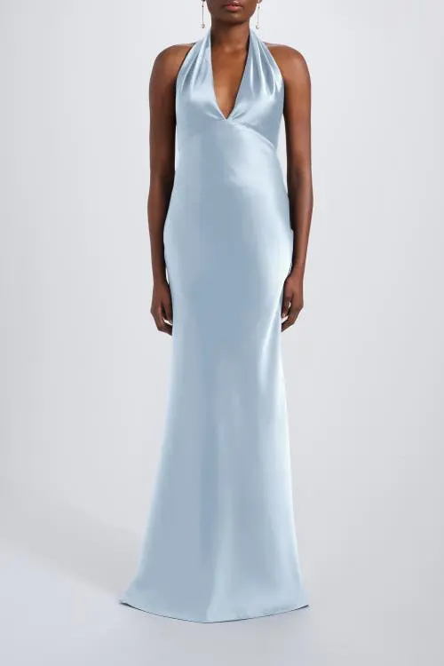 Amsale V-neck Fit-to-flare Halter Gown - Ice