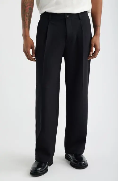 OPEN EDIT Relaxed Pleated Stretch Twill Trousers - Black