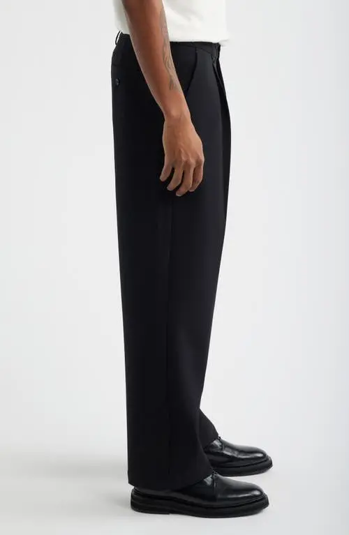 OPEN EDIT Relaxed Pleated Stretch Twill Trousers - Black
