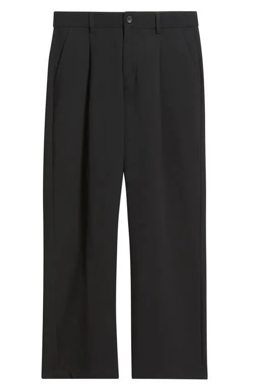 OPEN EDIT Relaxed Pleated Stretch Twill Trousers - Black