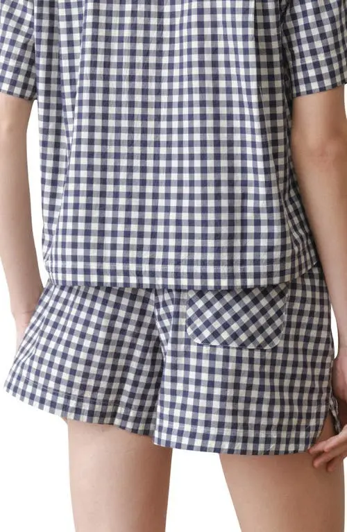 Marine Layer Gingham Cotton Poplin Boxer Shorts - Navy Gingham