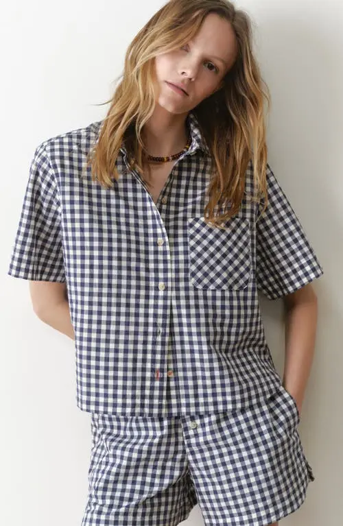 Marine Layer Gingham Cotton Poplin Boxer Shorts - Navy Gingham