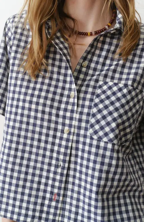 Marine Layer Bonnie Gingham Pima Cotton Poplin Shirt - Navy/white Gingham