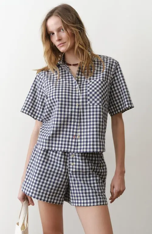 Marine Layer Bonnie Gingham Pima Cotton Poplin Shirt - Navy/white Gingham