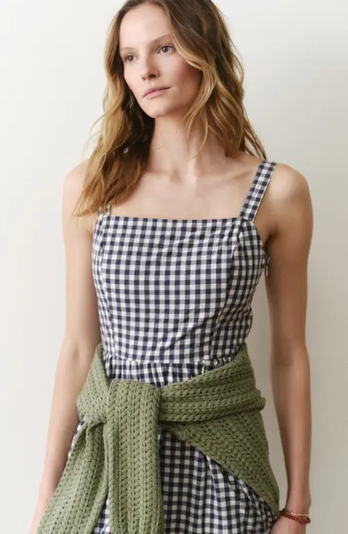 Marine Layer Gingham Pima Cotton Poplin Midi Dress - Navy Gingham