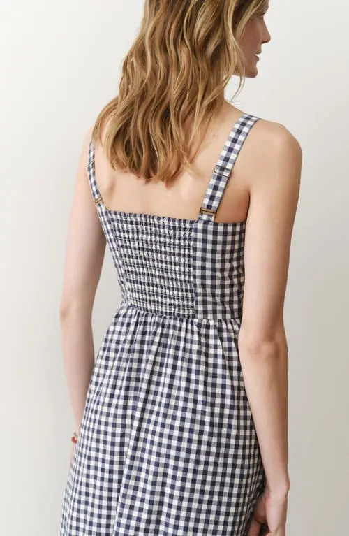 Marine Layer Gingham Pima Cotton Poplin Midi Dress - Navy Gingham