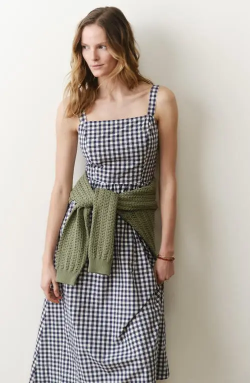 Marine Layer Gingham Pima Cotton Poplin Midi Dress