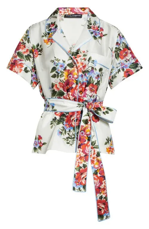 Dolce & Gabbana Floral Print Silk Twill Shirt - Mazz.fiori F.bianco