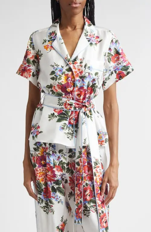 Dolce & Gabbana Floral Print Silk Twill Shirt - Mazz.fiori F.bianco