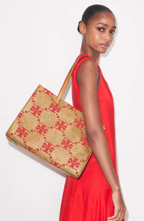Tory Burch T Monogram Woven Tote - Natural