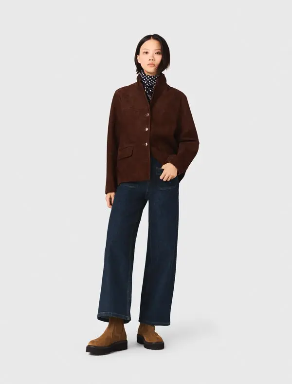Maje Wide Leg Jeans With Patch Pockets - Navy