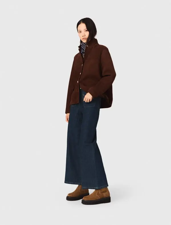 Maje Wide Leg Jeans With Patch Pockets - Navy