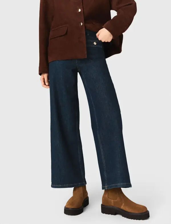 Maje Wide Leg Jeans With Patch Pockets - Navy