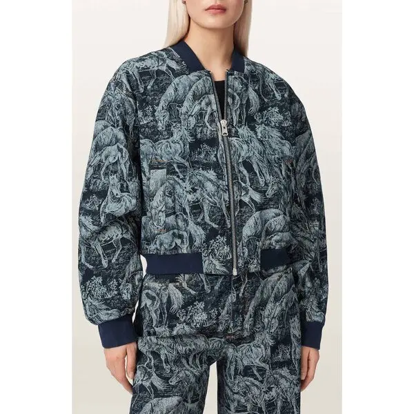 ALLSAINTS Kaytra Horse Print Denim Bomber Jacket - Printed Indigo