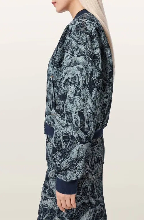 ALLSAINTS Kaytra Horse Print Denim Bomber Jacket - Printed Indigo