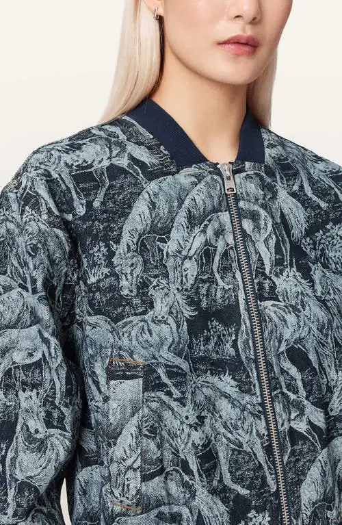ALLSAINTS Kaytra Horse Print Denim Bomber Jacket - Printed Indigo