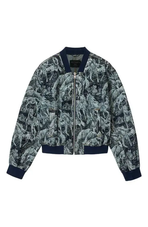 ALLSAINTS Kaytra Horse Print Denim Bomber Jacket - Printed Indigo