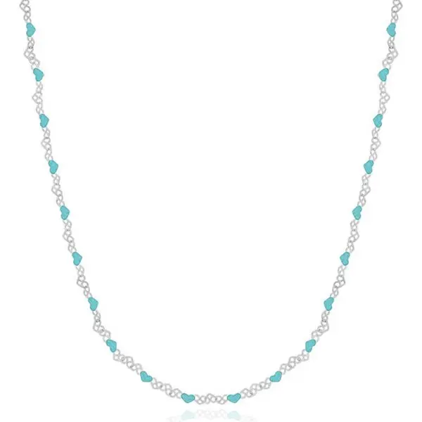 THE LOVERY Blue Enamel Heart Link Necklace - Sterling Silver