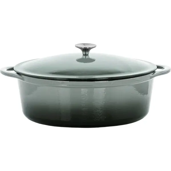 MEGACHEF 7 Quarts Oval Enameled Cast Iron Casserole - Gray