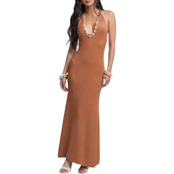 CAPITTANA Ignacia Embellished Open Back Maxi Cover-up Dress - Light Brown