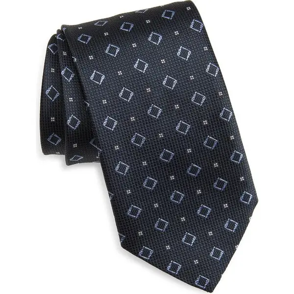 BOSS Geometric Pattern Silk Necktie - Dark Blue