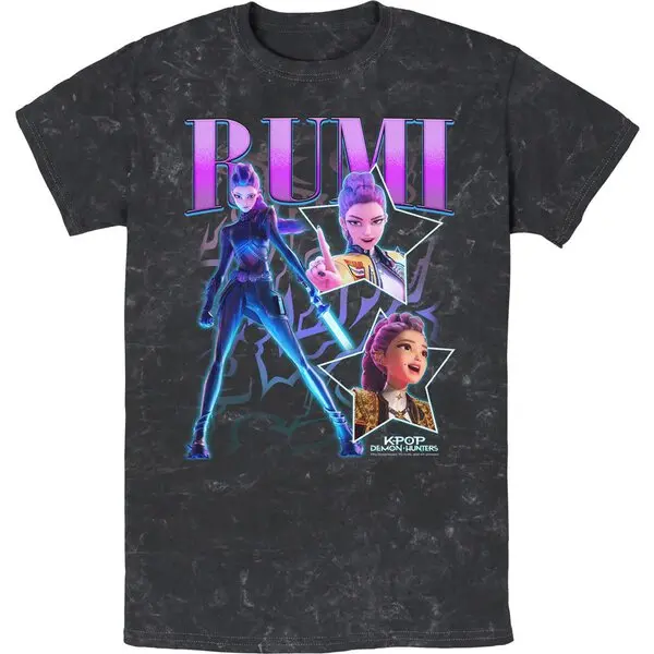 KPOP DEMON HUNTERS Rumi Super Star Logo Short Sleeve Graphic T-shirt - Black