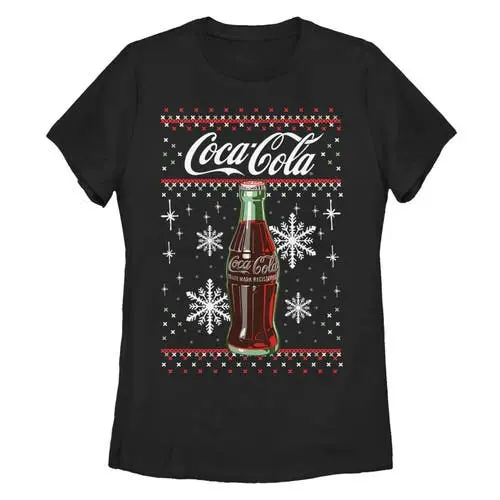 COCA COLA Christmas Bottle Snowflake Graphic T-shirt