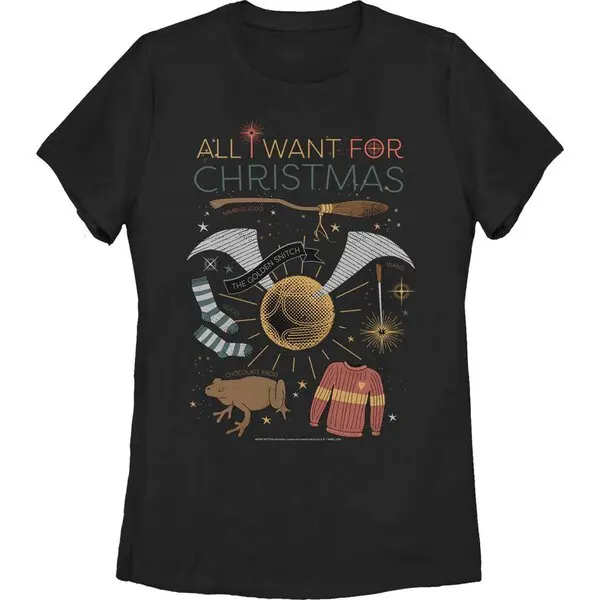HARRY POTTER All I Want For Wizard Christmas Graphic T-shirt - Black