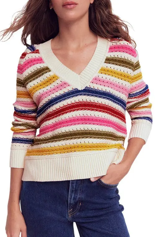 Boden Maeve Stripe Pointelle Detail Cotton Sweater - Multi Stripe