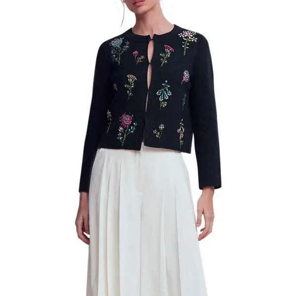 Boden Crystal Embellished Cropped Cotton Cardigan