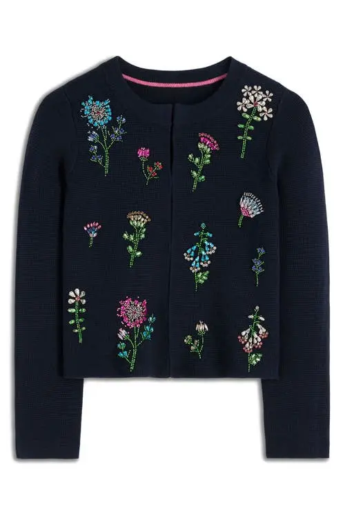 Boden Crystal Embellished Cropped Cotton Cardigan