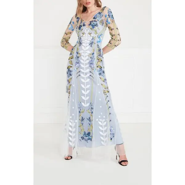 TEMPERLEY LONDON Lucille V-neck Embroidered Dress - Frost Blue