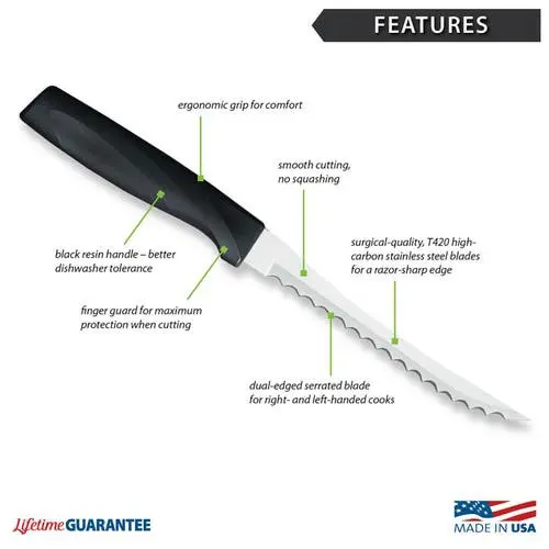 RADA Cutlery 5-inch Tomato Slicer Serrated Stainless Blade Anthem Wave Handle