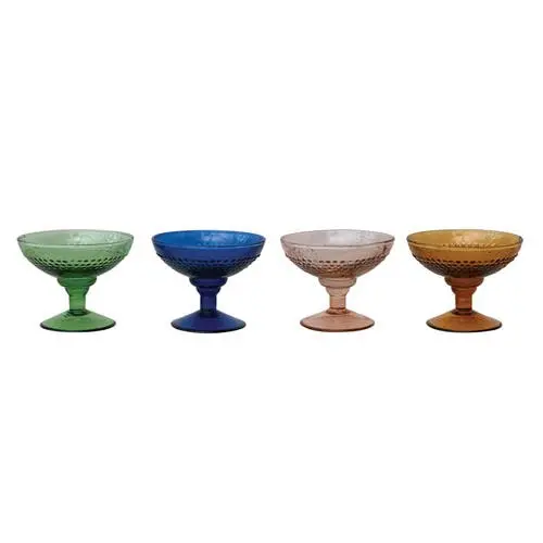 STORIED HOME 4-piece Embossed Stemmed Coupe Set - Blue