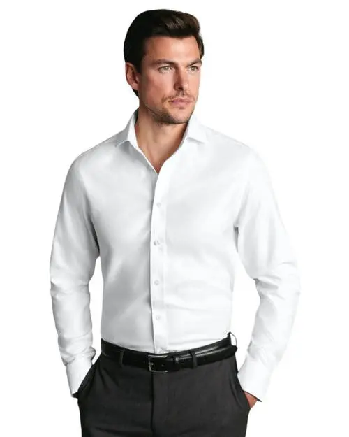 CHARLES TYRWHITT Non-iron Classic Collar Slim Fit Herringbone Shirt - White