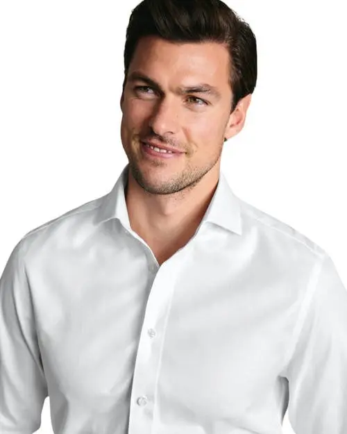 CHARLES TYRWHITT Non-iron Classic Collar Slim Fit Herringbone Shirt
