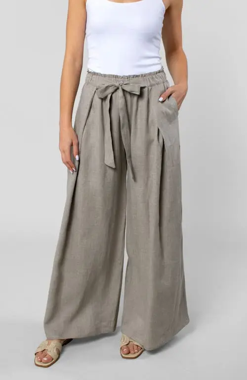 LEISURE LAB Linen High Rise Wide Leg Pants With Tie Waist - Cappuccino