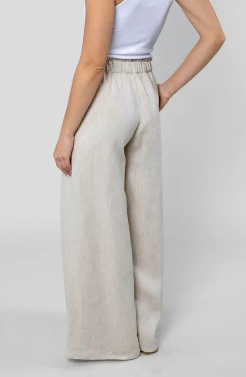 LEISURE LAB Linen High Rise Wide Leg Pants With Tie Waist - Oatmeal