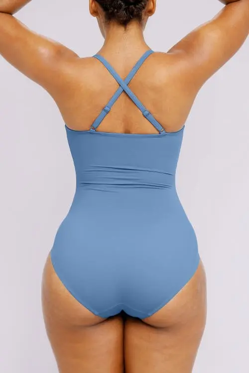 SHAPELLX U-ring Cut Out Ruched One-piece Swimsuit - Sky Blue