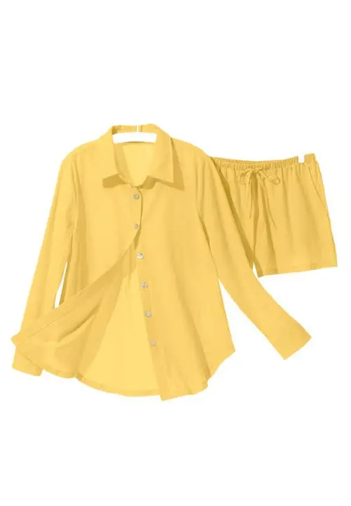 SWIMSUITS FOR ALL Cotton Beach Shirt Cover-up - Lemon Mist
